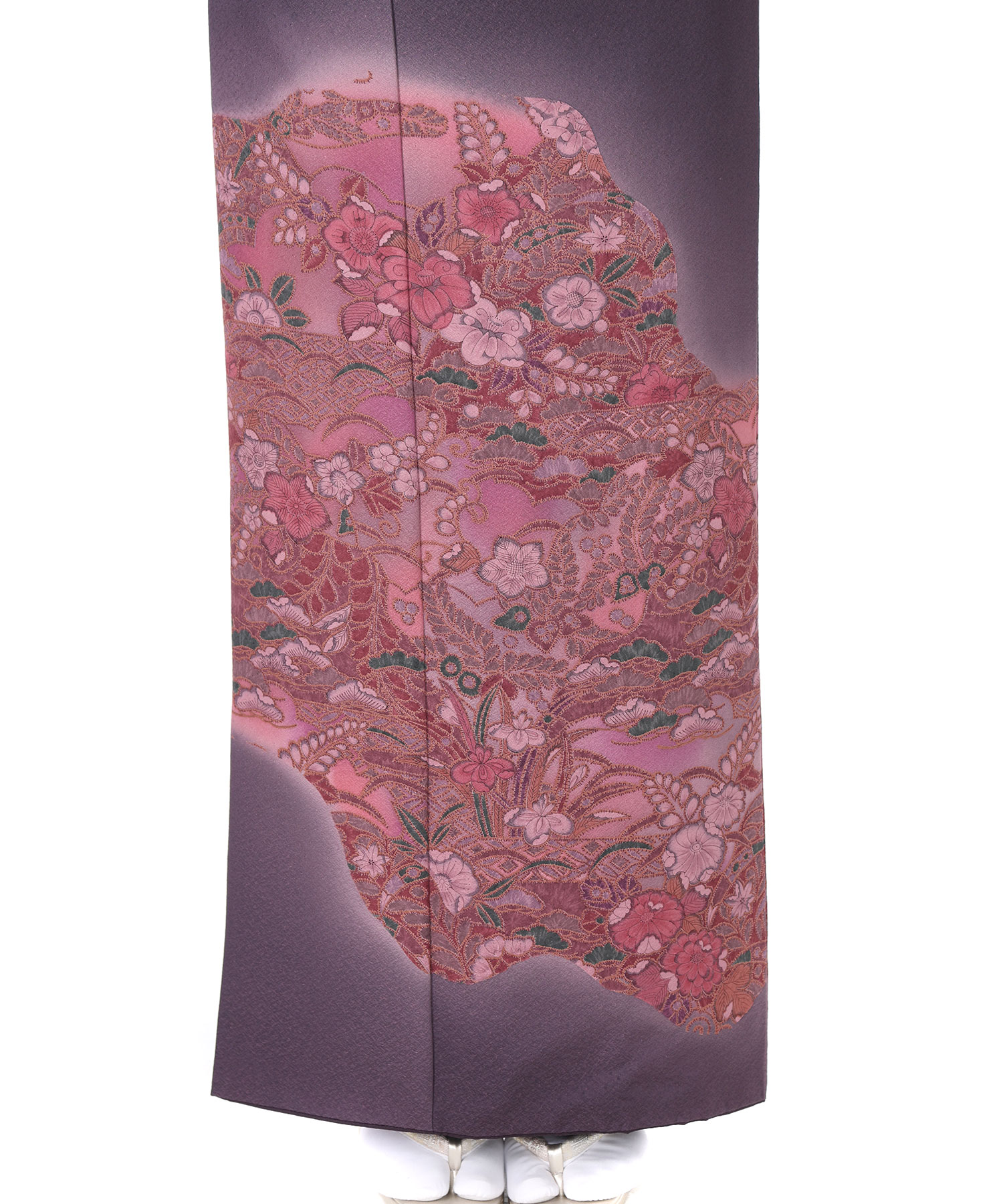 訪問着レンタル｜ダークパープルにぼかし四季草花｜H0035｜M｜宅配着物レンタル｜きものレンタリエ