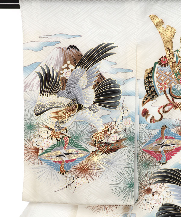 お宮参り産着レンタル 男の子｜白地に兜に三羽の鷹｜U0198 ｜宅配着物レンタル・一式フルセット | お宮参り産着着物衣装のレンタルならきもの ...