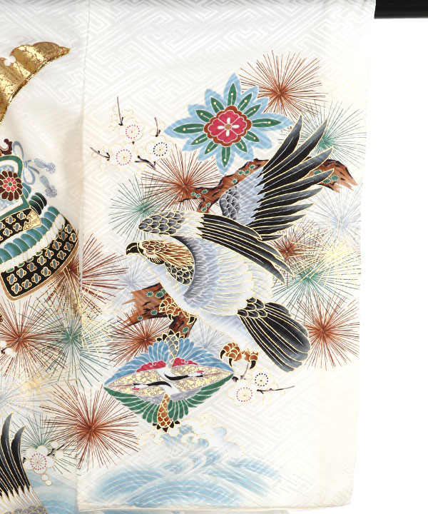 お宮参り産着レンタル 男の子｜白地に兜に三羽の鷹｜U0198 ｜宅配着物レンタル・一式フルセット | お宮参り産着着物衣装のレンタルならきもの ...