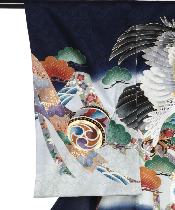 お宮参り産着レンタル 男の子｜紺地に鷹兜松｜U0200 ｜宅配着物レンタル・一式フルセット | お宮参り産着着物衣装のレンタルならきものレンタリエ