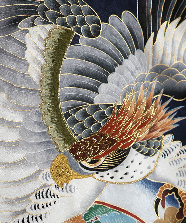 お宮参り産着レンタル 男の子｜紺地に鷹兜松｜U0200 ｜宅配着物レンタル・一式フルセット | お宮参り産着着物衣装のレンタルならきものレンタリエ